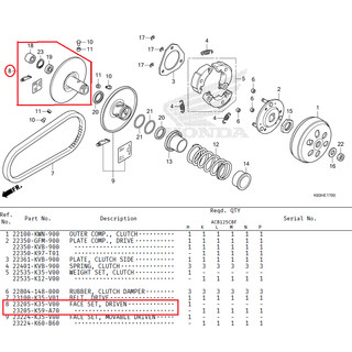 H1 D1-2 23205-K59-A70 FACE SET DRIVEN TORQUE DRIVE MALE HONDA CLICK ...