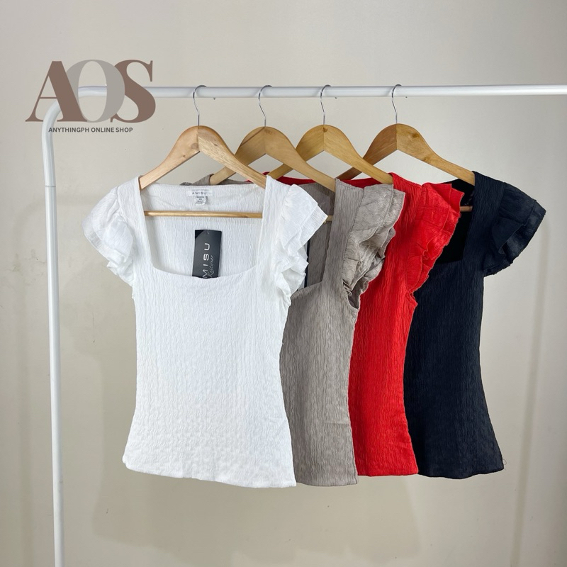 AMISU TEXTURED SQUARENECK TOP (Full Length) | Shopee Philippines
