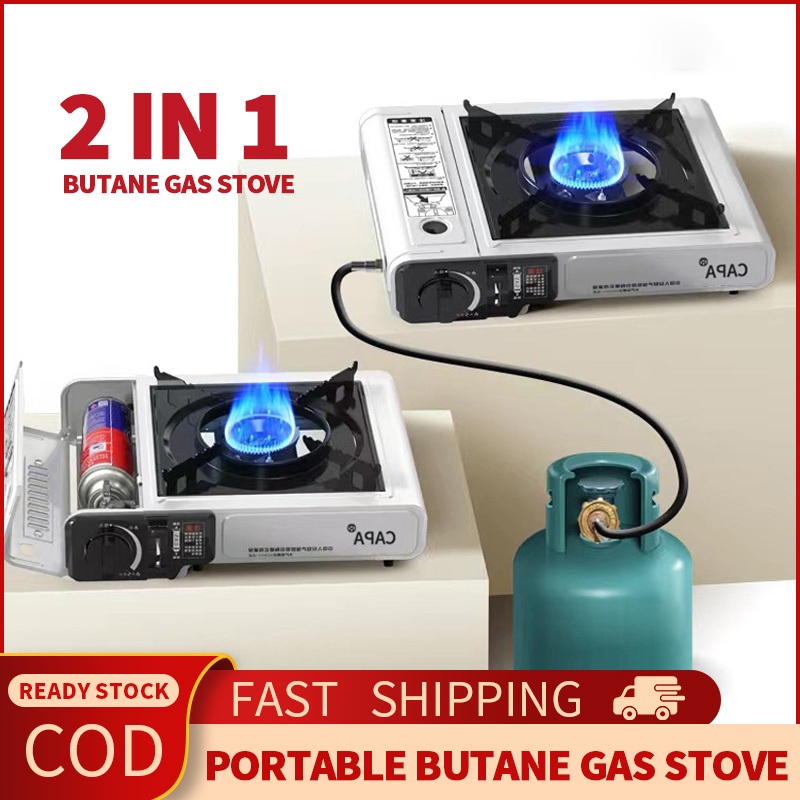 2 in1 Butane Stove Outdoor Portable Burner Gas Stove Windproof Camping ...