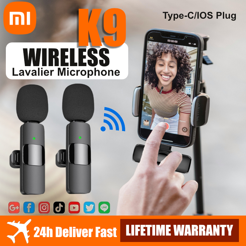 K9 Wireless Lavalier Microphone for vlogging Noise Cancelling Lapel Mic use for Live Stream ...