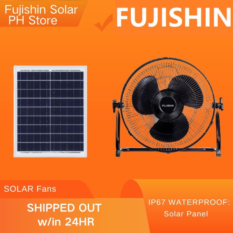 Fujishin Solar stand Fan 12 inches tall White waterproof solar panel ...