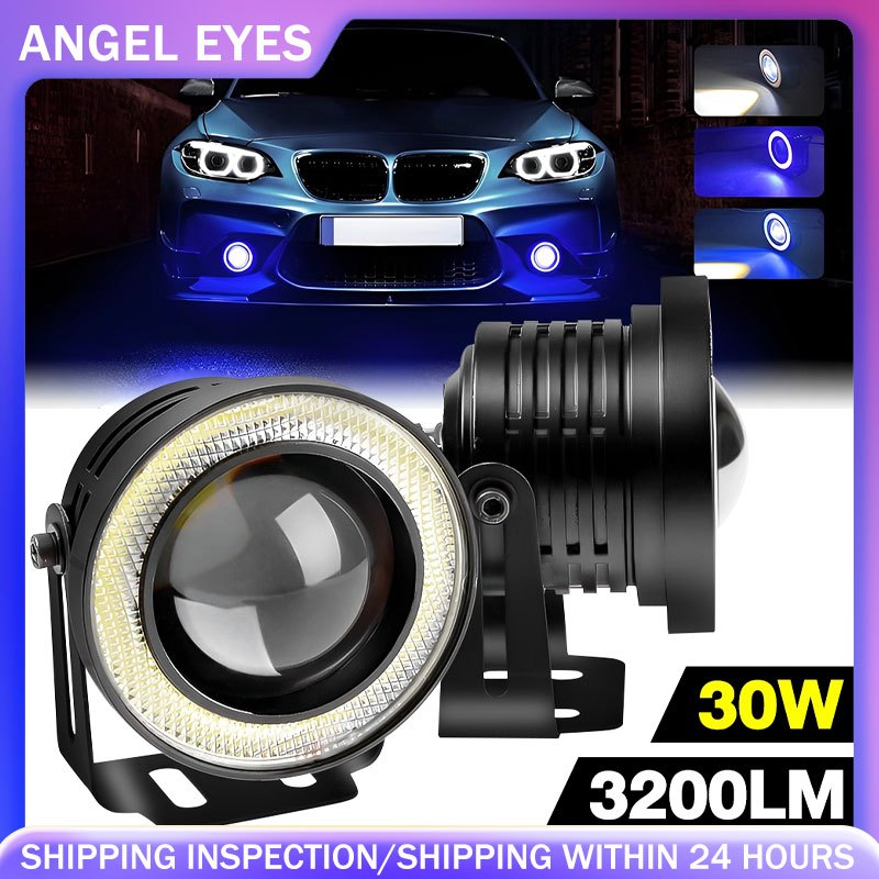 2pcs Car COB LED Angel Eye Fog Light headlight fog light for car Ring Lens Projector Halo Ring ...