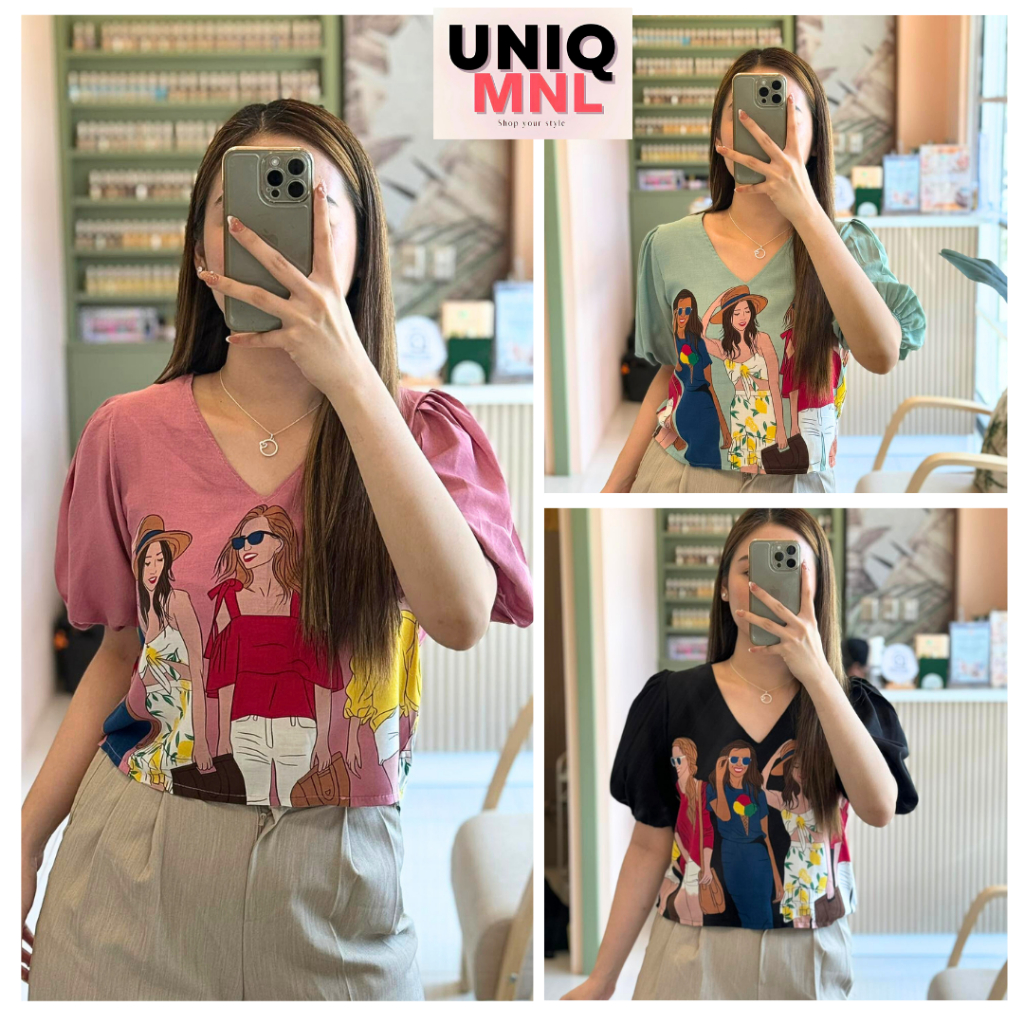 UNIQ.MNL Melissa Vneck Printed challlis Casual Top for Women | FREESIZE ...