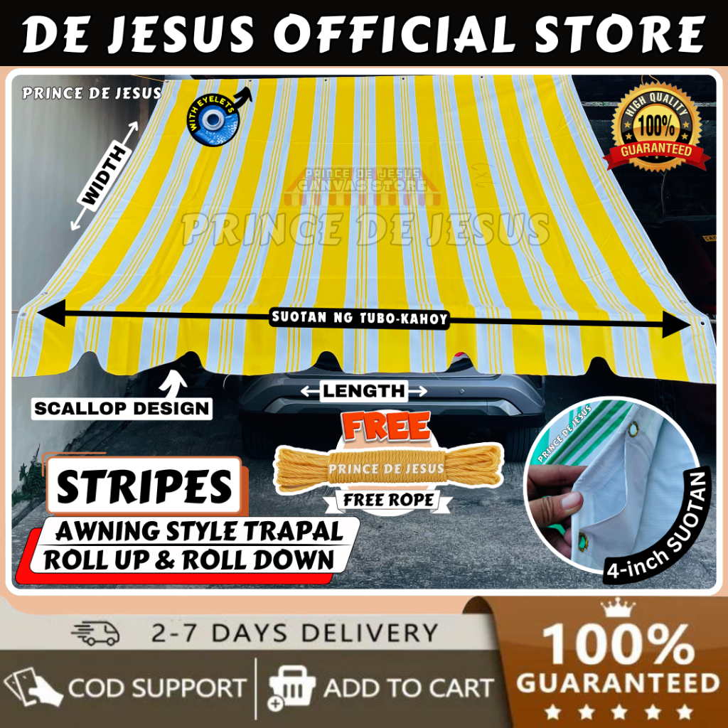 9x18 FREE ROPE LONA TRAPAL STRIPES - TOLDA TRAPAL AWNING ROLL-UP TARP ...