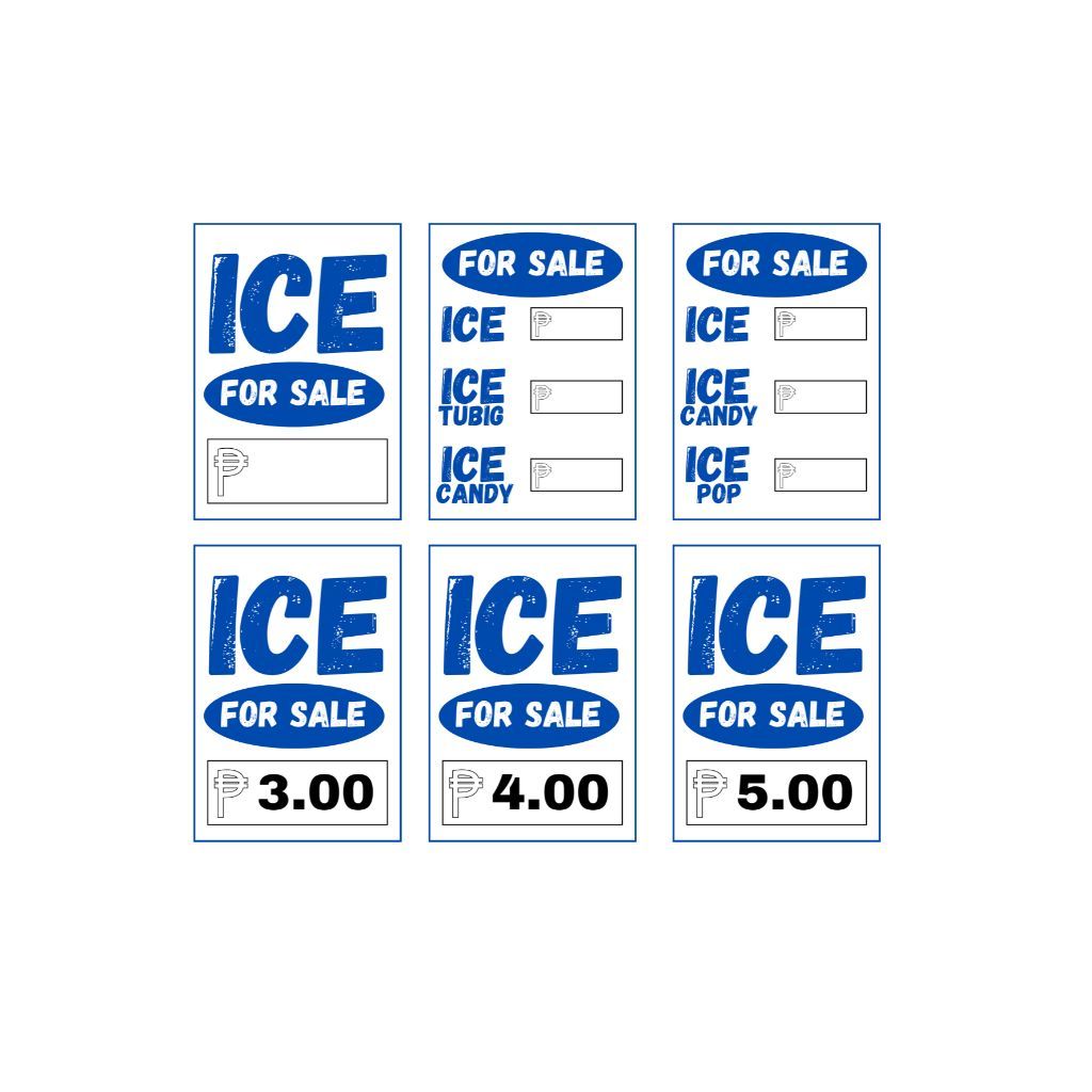 Ice for Sale Ice Candy for Sale Ice Tubig for Sale Signage(Laminated ...