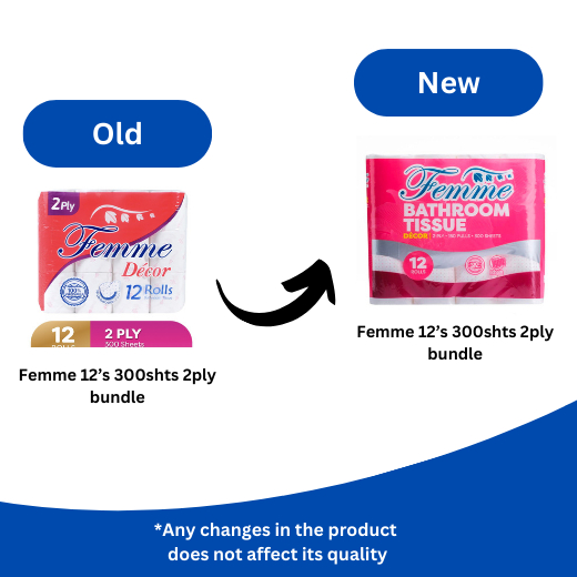 Femme 2 Ply Bathroom Tissue - 12 Rolls with Dermatologist-Tested ...