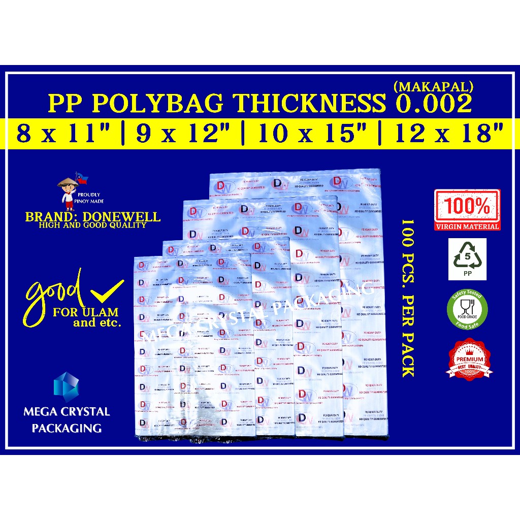 Donewell PP Bag Clear Plastic 0.002 Thickness (MAKAPAL) Large for ...