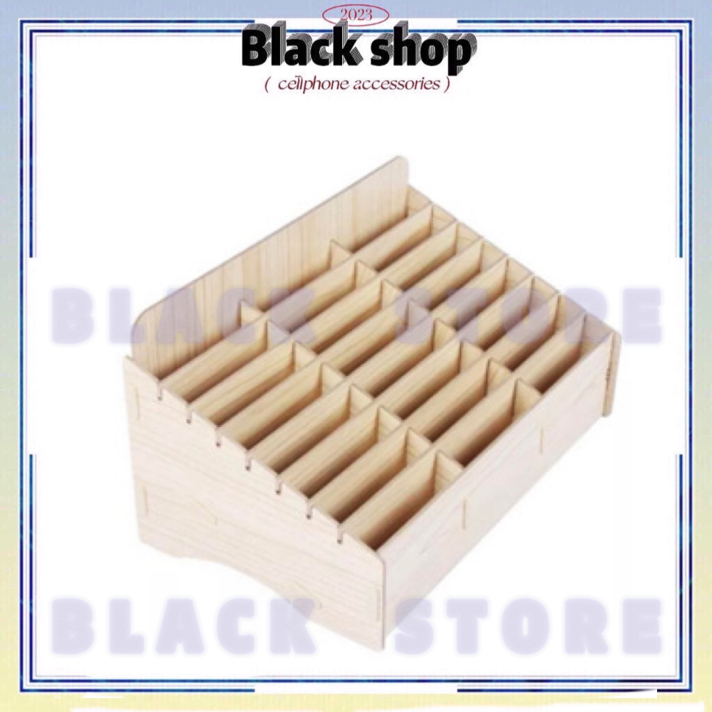 24 grids Place rack mobile phone storage box phone holder wooden ...