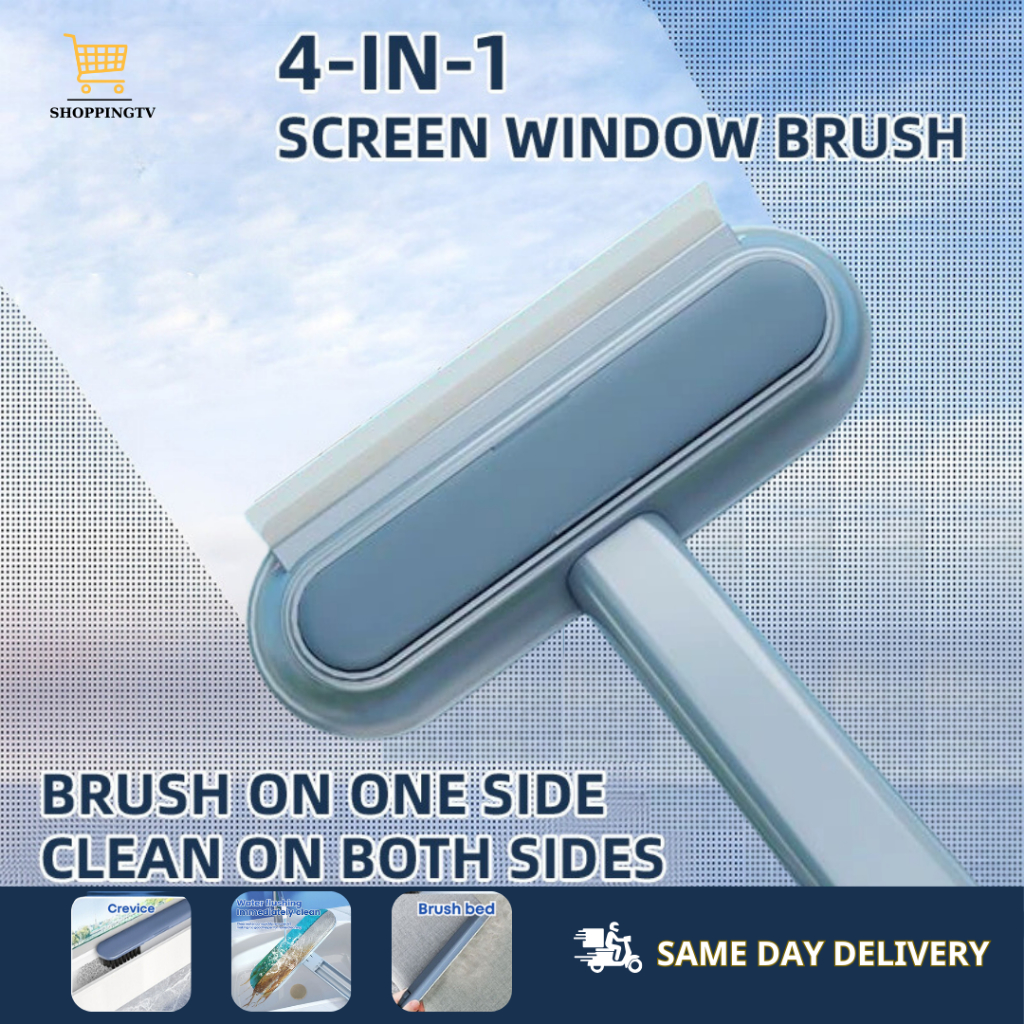 4 In 1 Window Screen Brush Double-Sided Use With Long Handle Glass ...