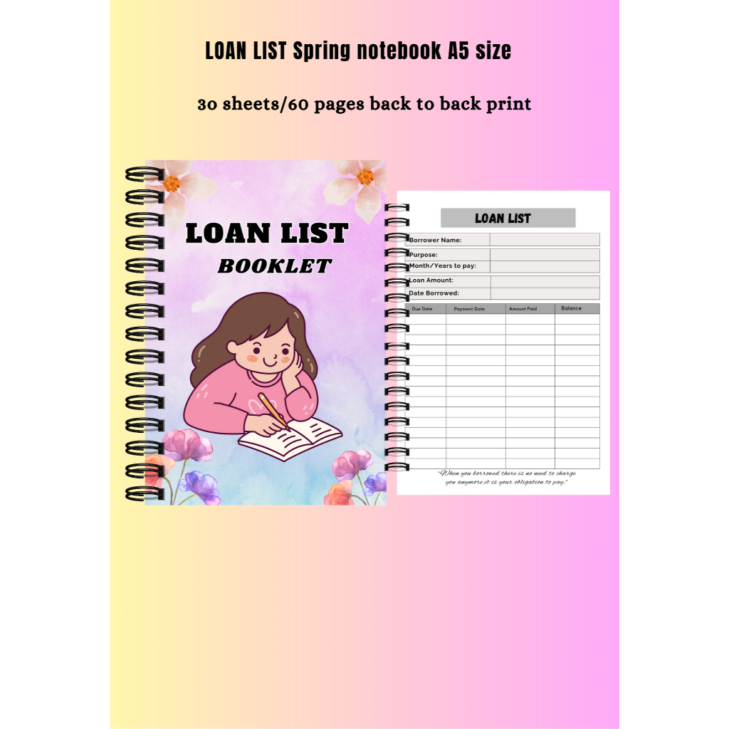 LOAN LIST SPRING NOTEBOOK A5 SIZE | Shopee Philippines