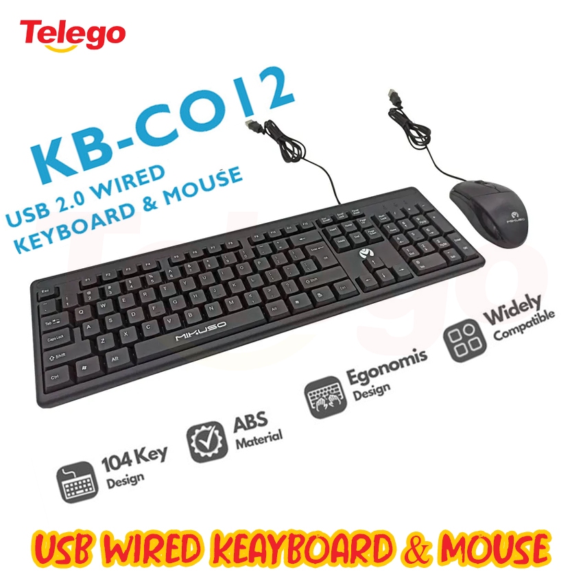 MIKUSO KB-CO12 USB 2.0 Wired Keyboard and Mouse Combo USB Keyboard ...