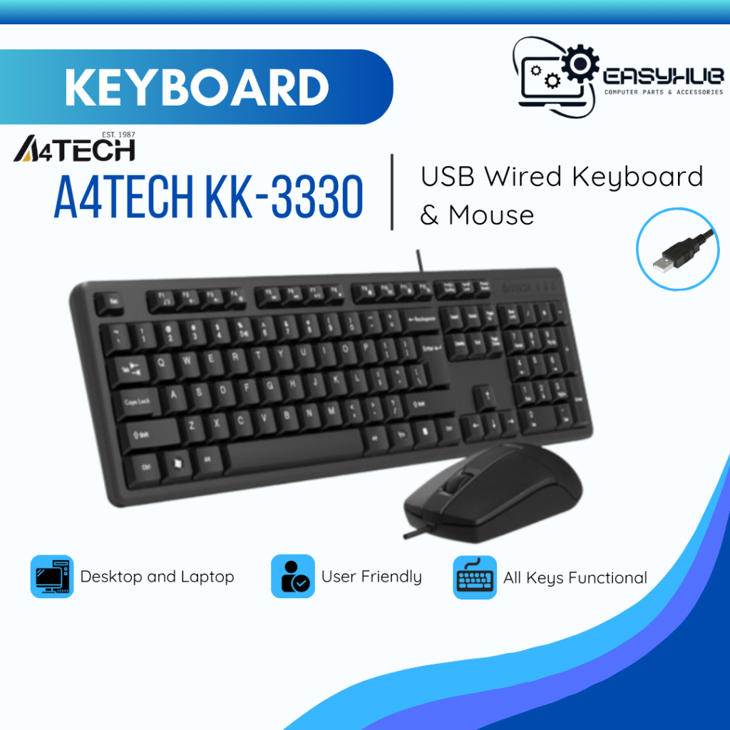 A4tech KK-3330 Multimedia FN Desktop Keyboard Mouse Combo/ Office Keyboard and Mouse Combo ...