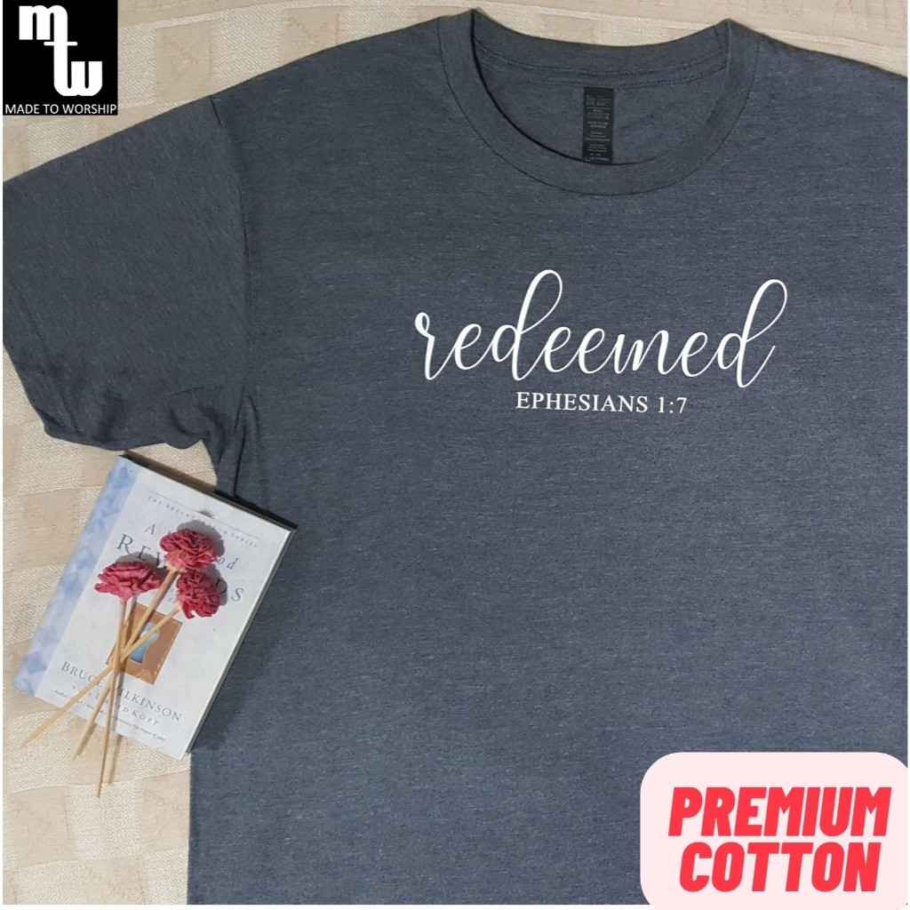 MTW Redeemed Cotton Statement T-Shirt Christian Gospel Bible Verse ...