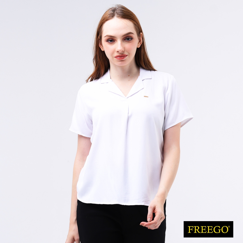 Freego Ladies Woven Boldtwill Plain Short Sleeve Blouse AST04-0209 ...