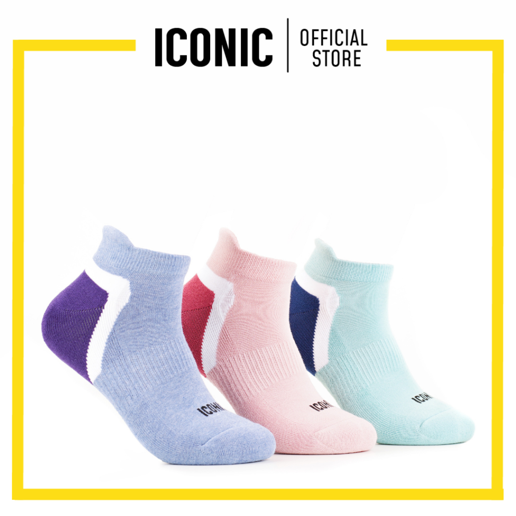 Iconic Socks Basic WOMENS 3 in 1 Multi Color Athletic Ankle Length ...