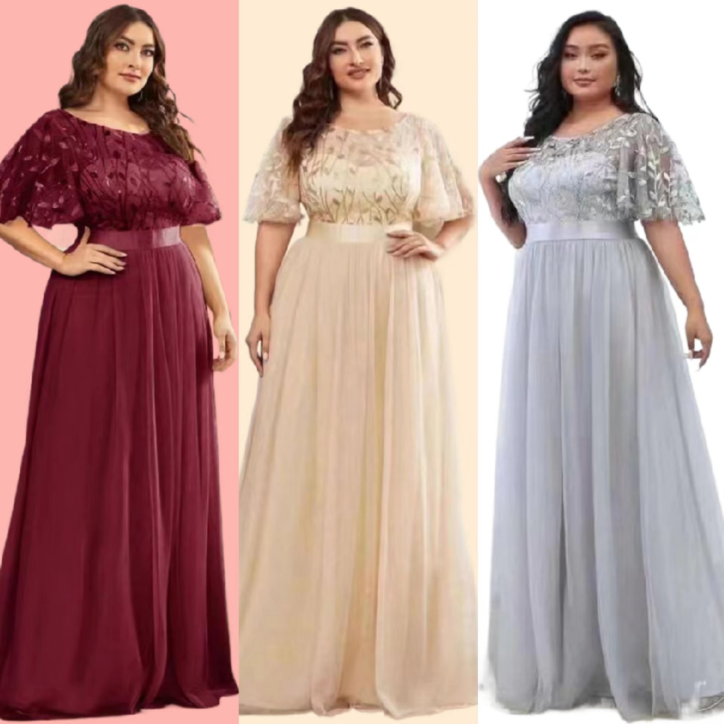 #956 Women Elegant Plus Size Formal Plain Lace With Inner Long Party ...
