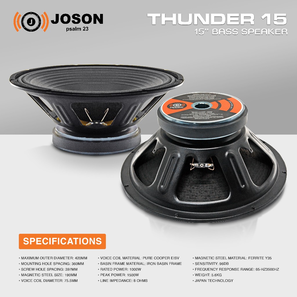 Joson THUNDER 12/15 Professional Bass Speaker IN & OUT Voice coil (1 pc ...