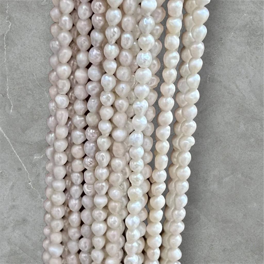 3-4mm egg pearl 15 inch fresh water pearl strand DIY freshwater bead rice round baroque | Shopee ...