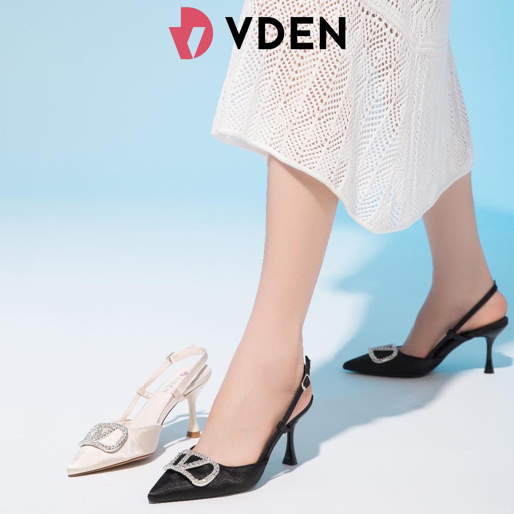 VDEN Classic Pointy toe Slingback pumps 3.2INCH/8.3CM Satin High-end ...