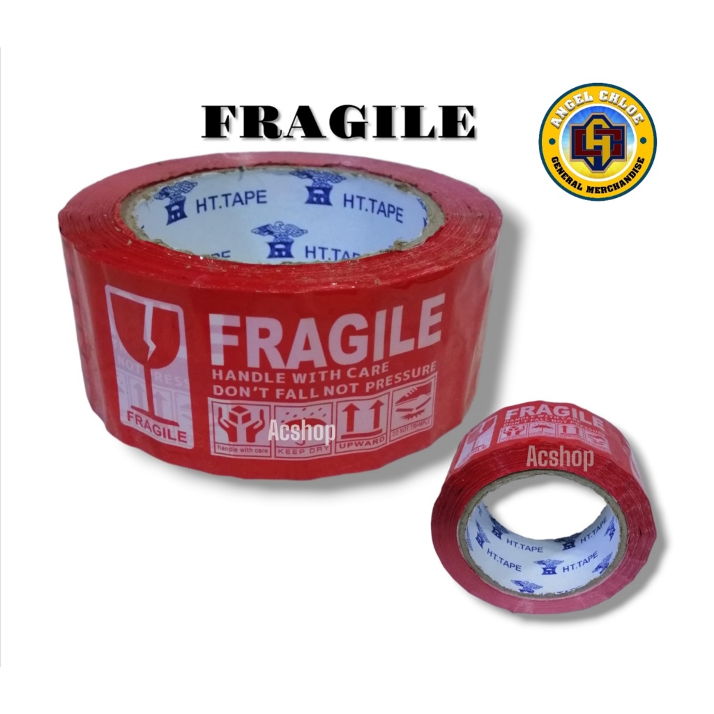 RED PACKAGING TAPE WITH FRAGILE MARK TAPE 100M/2inch (sold by 6 pcs ...