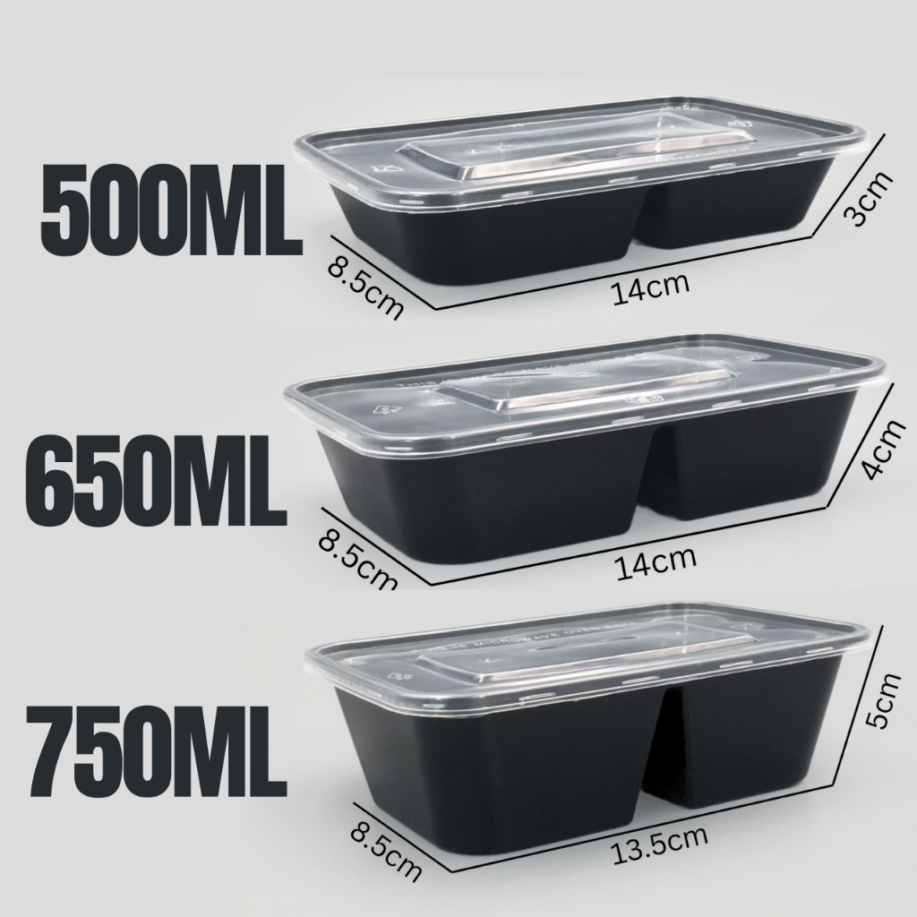 10PCS 2 Division Black/Clear Disposable Lunch Box Microwavable Plastic ...
