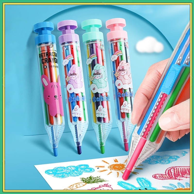 8 in 1 Rotating Crayon Cartoon Clickable Colorful Crayon for Children ...
