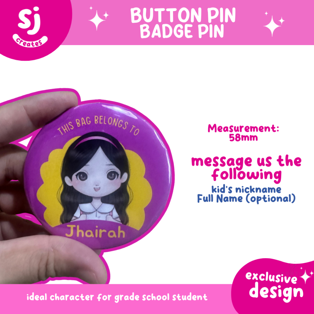 Personalized Back to School Button Pin for Bags | I.D Necklace | Shopee ...