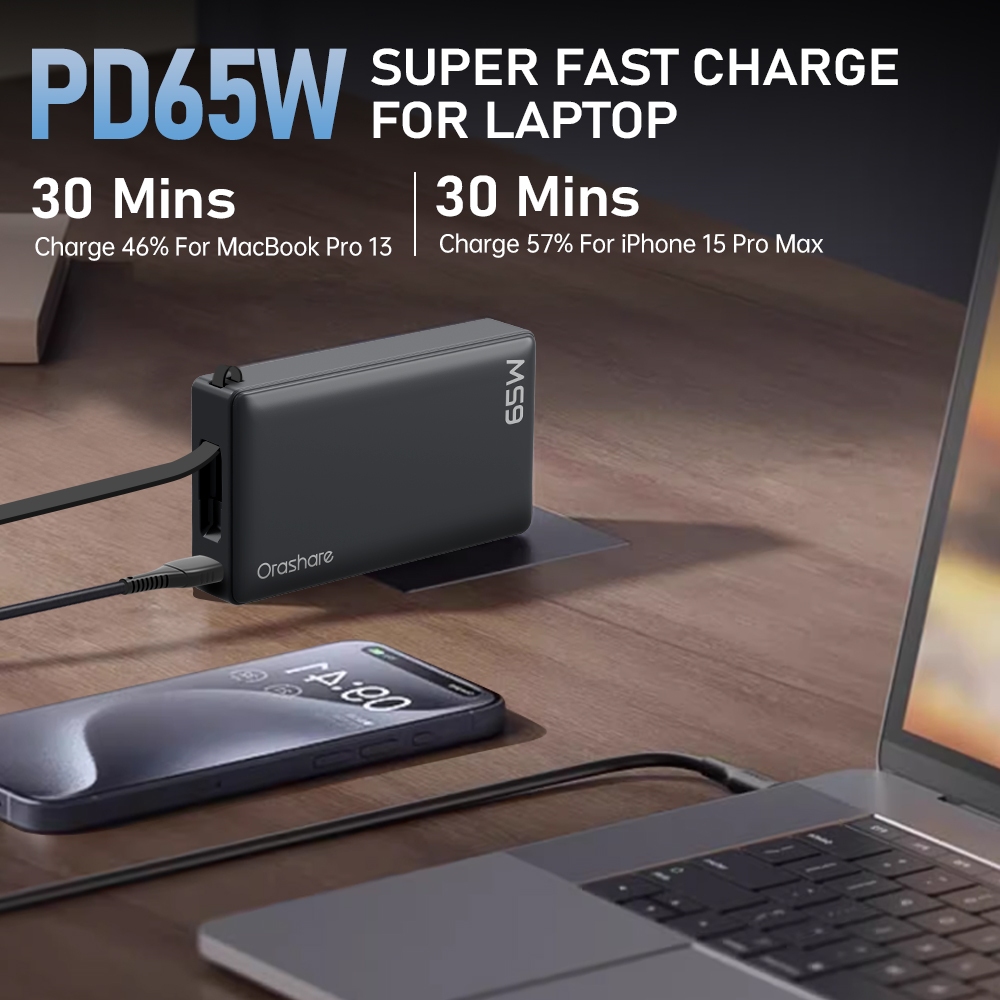 Orashare PLC265 65W 20000MAH Powerbank With Built-in Cable | Shopee ...
