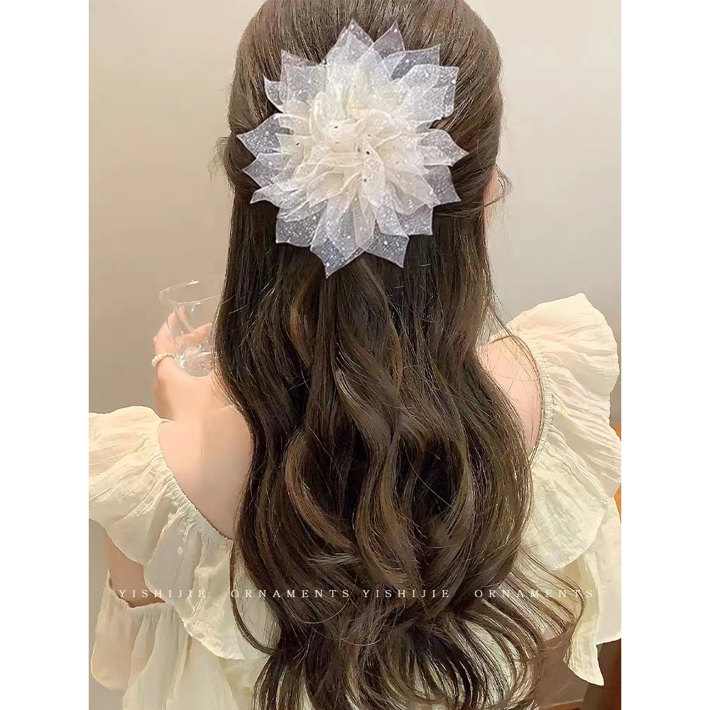 Korean Summer style Soft Flower WIth Full Glitter Hair Clamp Hair Clip ...