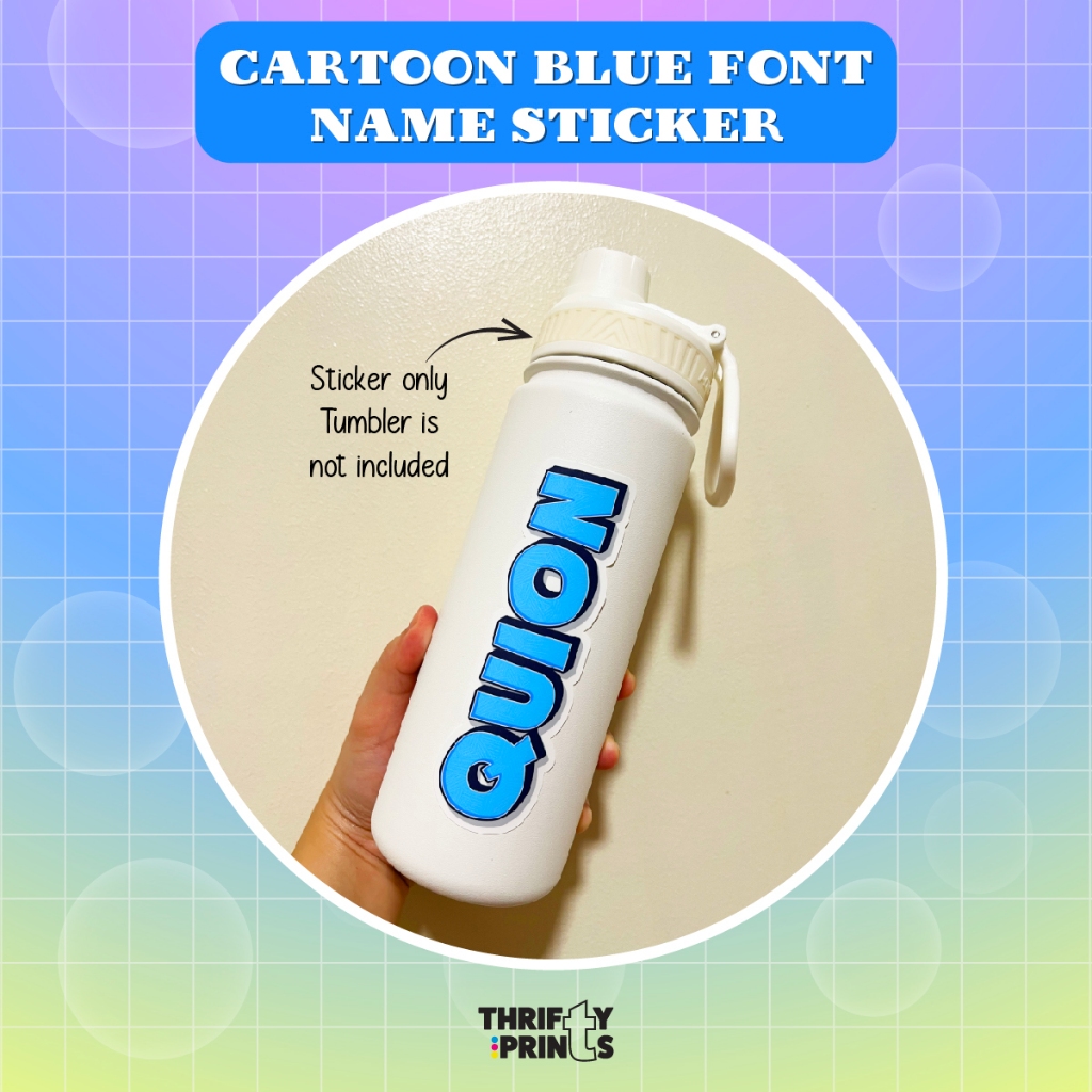 CARTOON BLUE FONT NAME STICKER | Personalized Name Sticker, Waterproof ...
