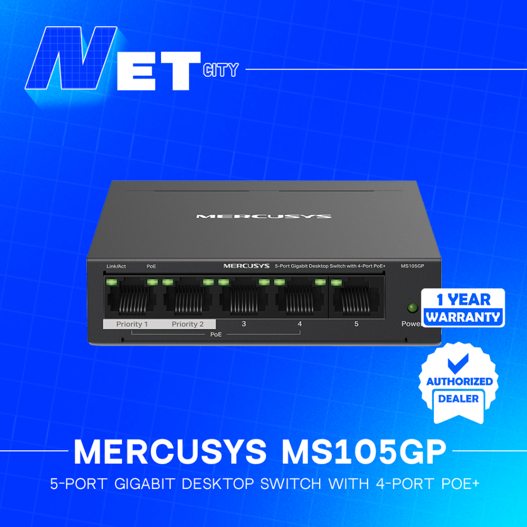 Mercusys MS105GP 5-Port Gigabit Desktop Switch with 4-Port PoE+ ...
