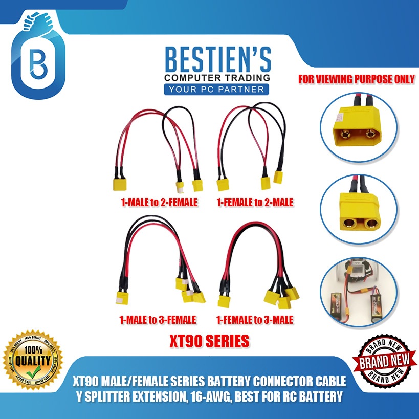 XT90 MALE/FEMALE SERIES BATTERY CONNECTOR CABLE Y SPLITTER EXTENSION ...