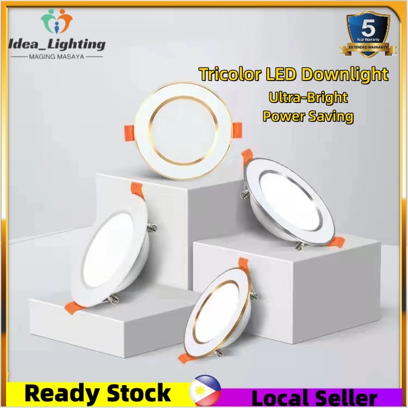 LED Tricolor 5W Round Panel Light Pinlight Ceiling Lamp Down Lights ...