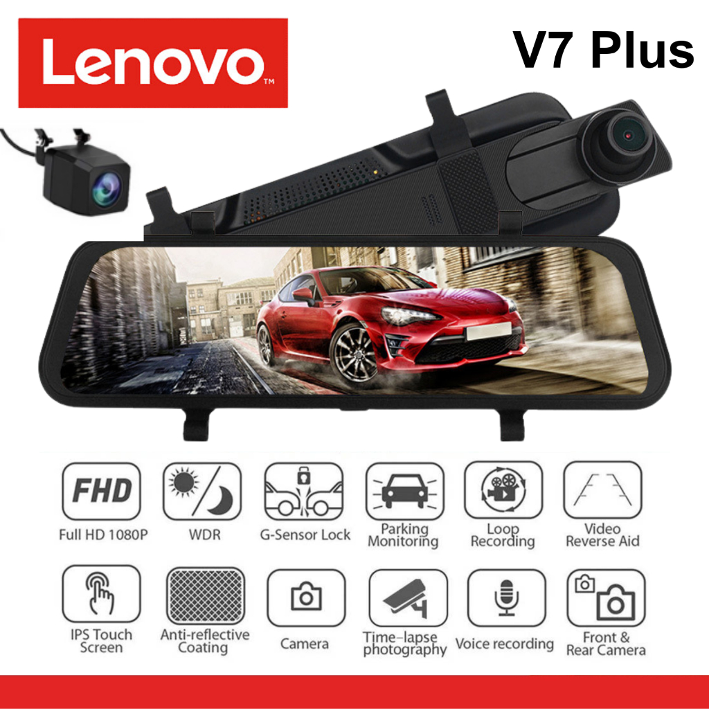 Lenovo V7 Dash Camera Full HD Touch Screen Rear View Mirror , Loop ...