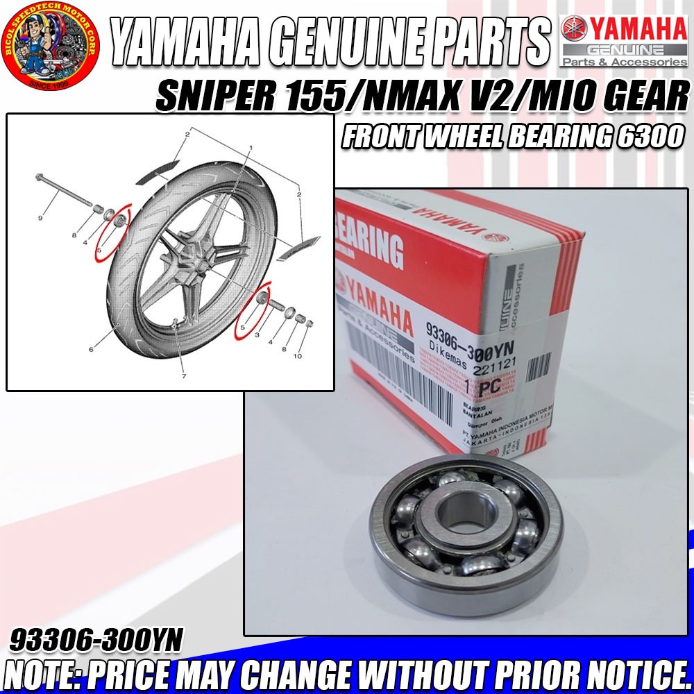 SNIPER 150 V2/155/NMAX V2/MIO GEAR FRONT WHEEL BEARING 6300 (YGP) (GENUINE: 93306-300YN ...