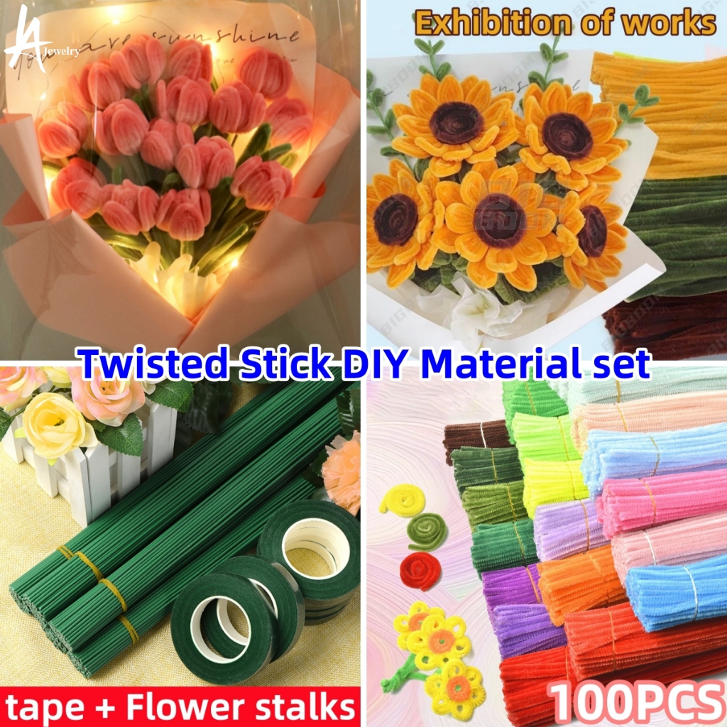 100Pcs DIY Colorful Fuzzy Wire Twisted Stick Craft Flower Children's ...