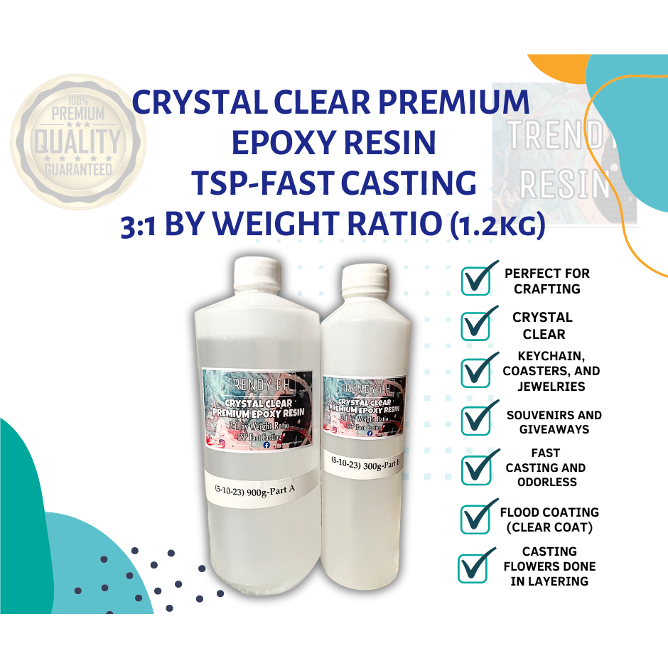 Crystal Clear Premium Epoxy Resin 1.2kg Fast Casting 3:1 by Weight ...