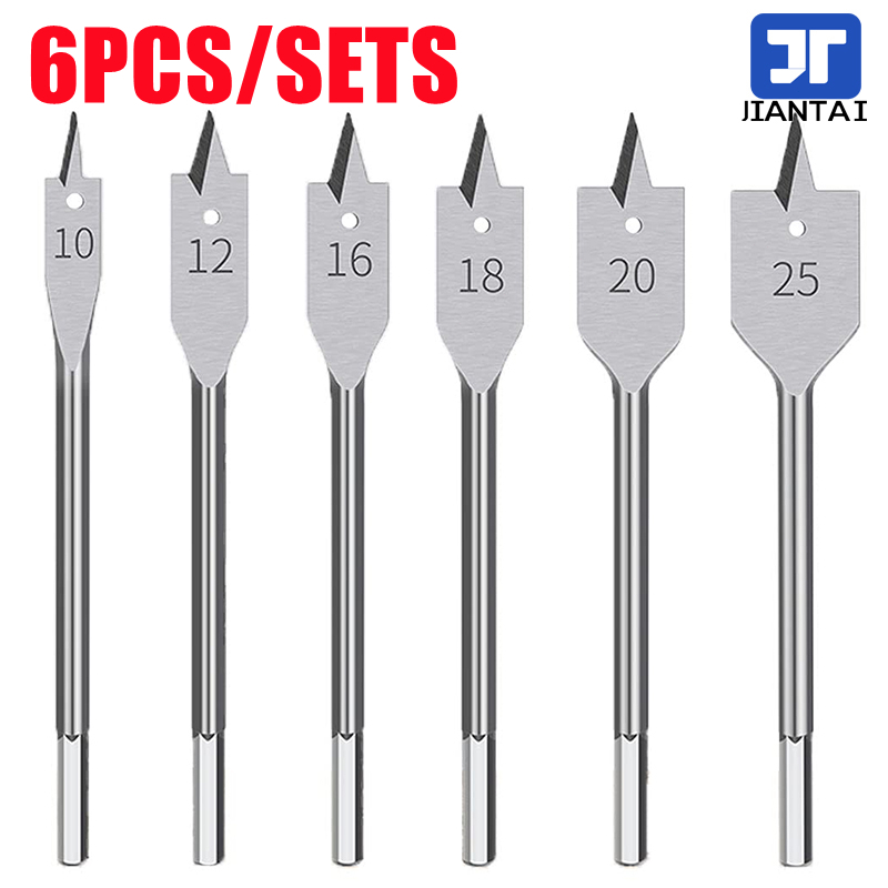 6pcs Flat Spade Drill Bits Set Paddle Flat Bits Metal Bit Kit Hex Shank ...