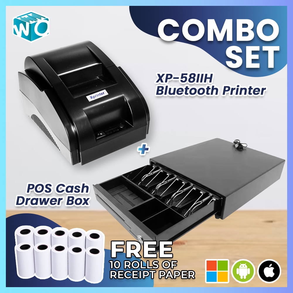 Receipt Printer XP-58IIH Bluetooth/USB + POS Cash Drawer (4Bills + 5 ...