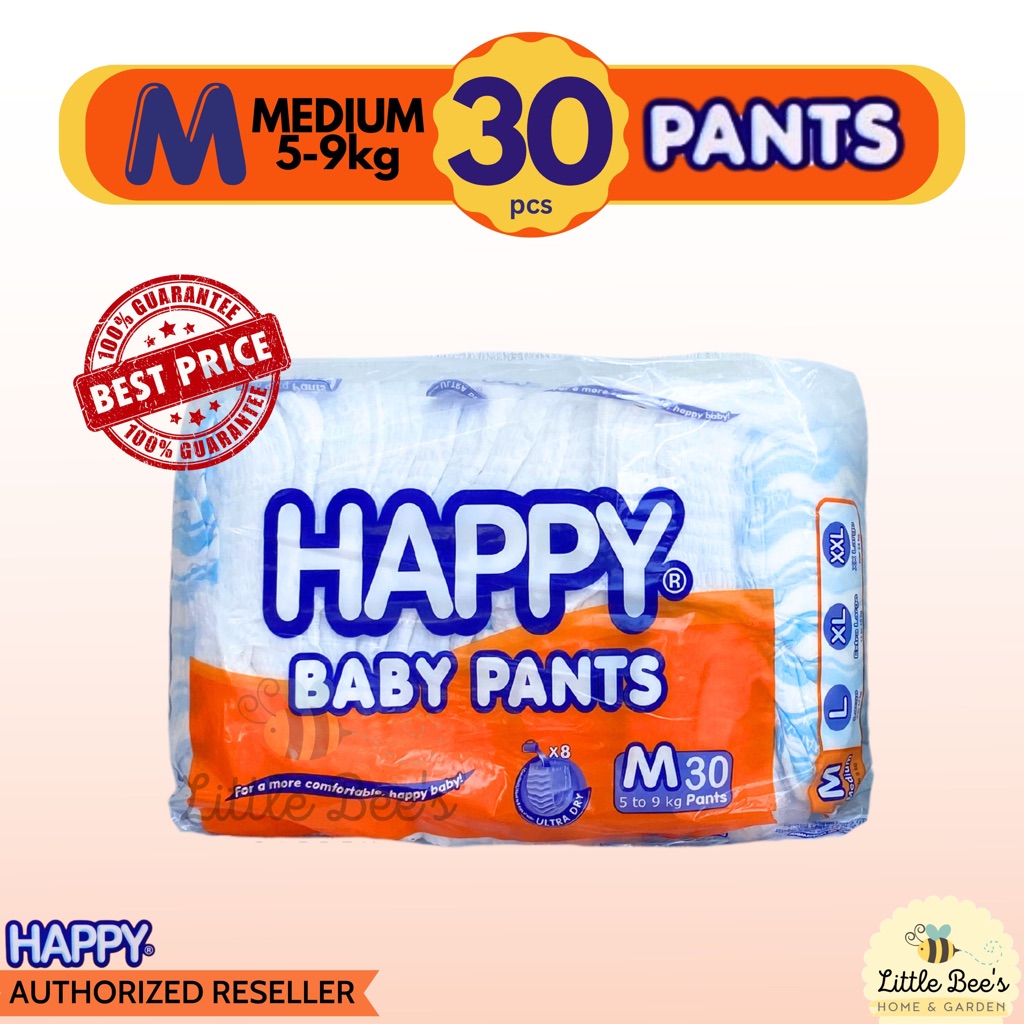 HAPPY DIAPERS BABY PANTS Medium 30pcs per pack | Shopee Philippines