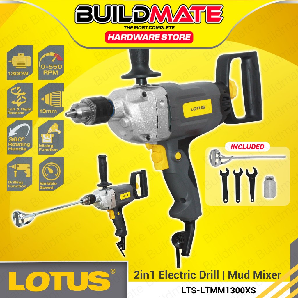 BUILDMATE Lotus 1300W 2in1 Mud Mixer Electric Drill w/ Variable Speed ...
