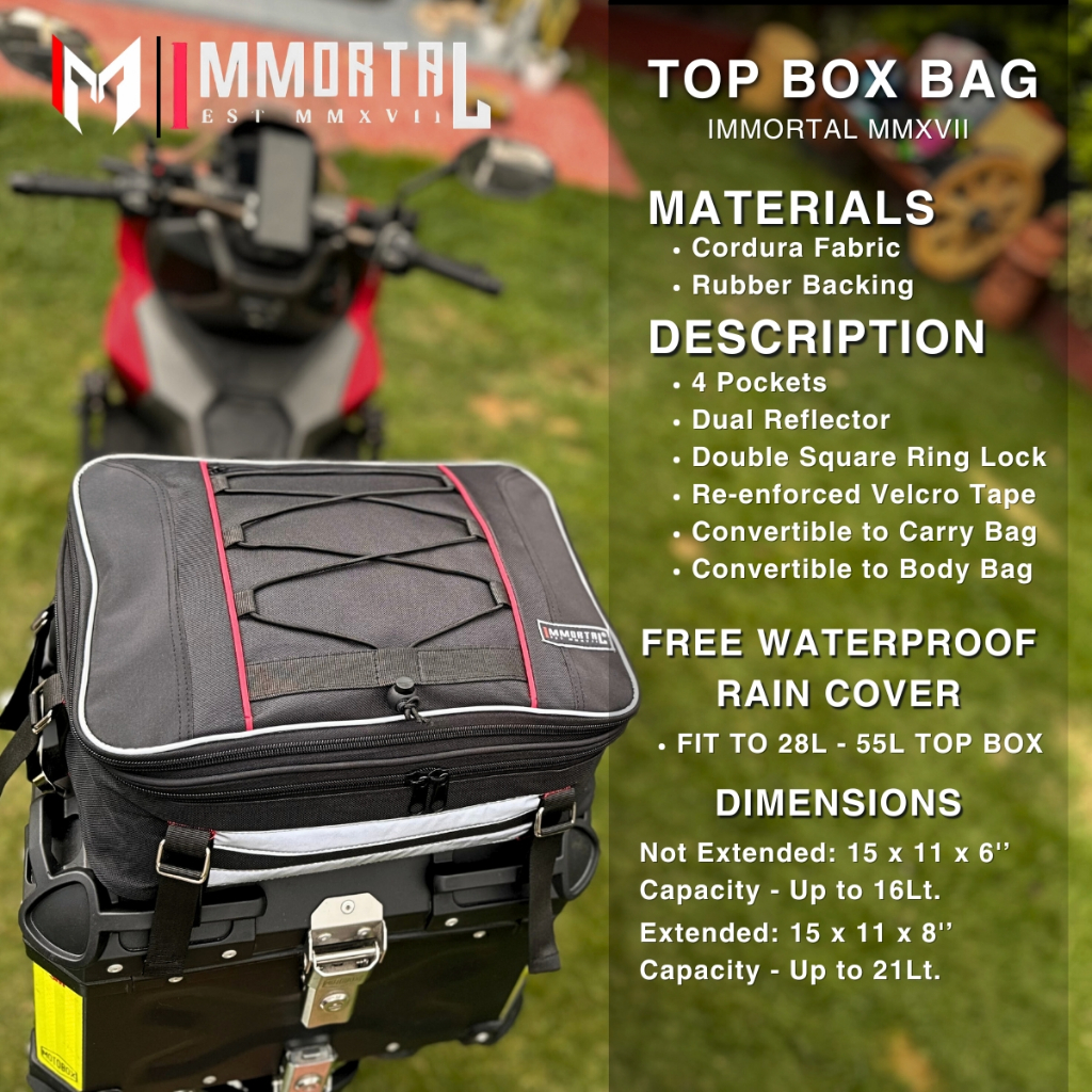 Top Box Bag with FREE WATERPROOF RAINCOVER - Multiple Compartments and ...