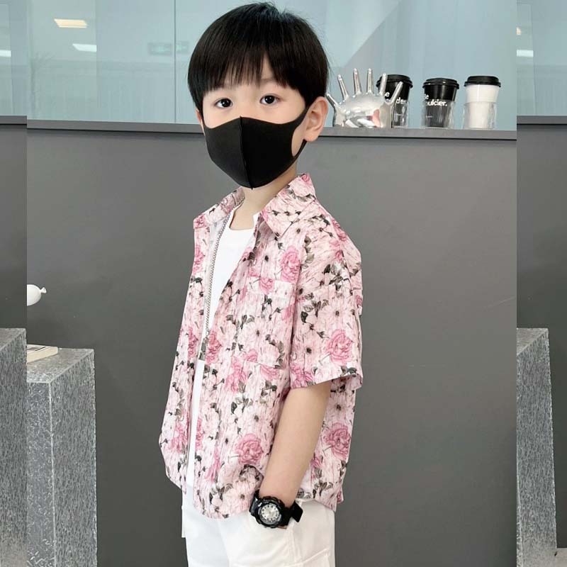 baby Polo Shirt jacket for Kids Boy Floral Pink Silky type buttoned ...