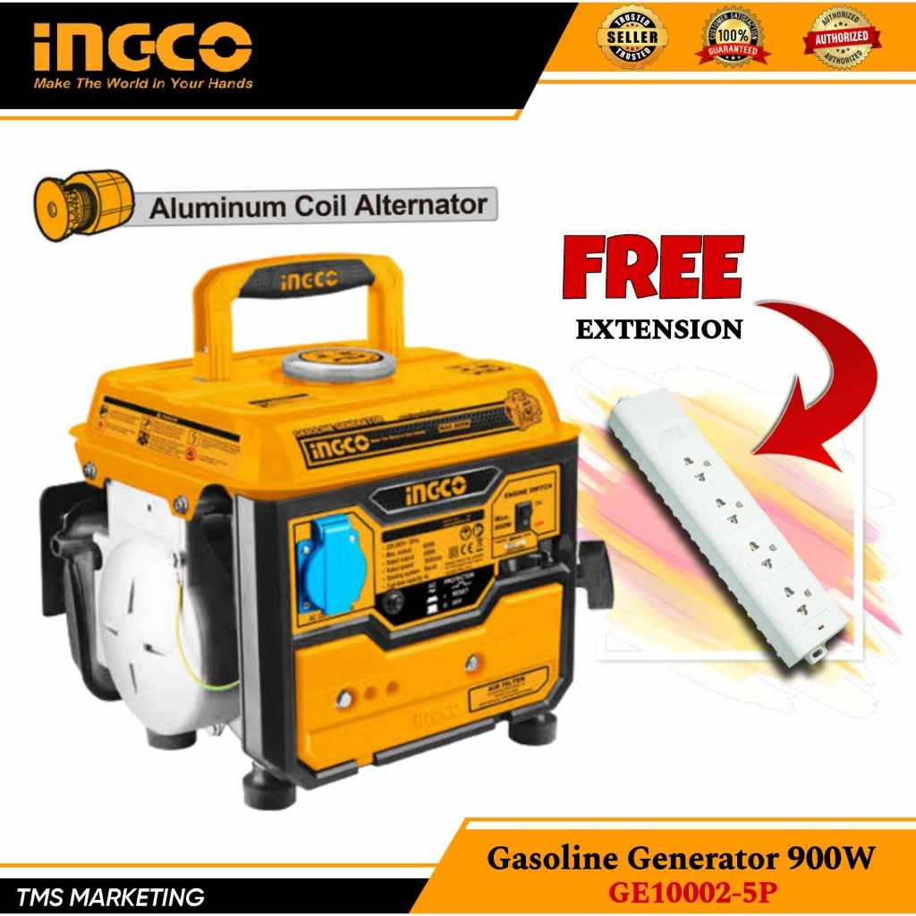 INGCO 900W 1KVA Portable Gasoline Generator 2T Engine Open Type Recoil ...