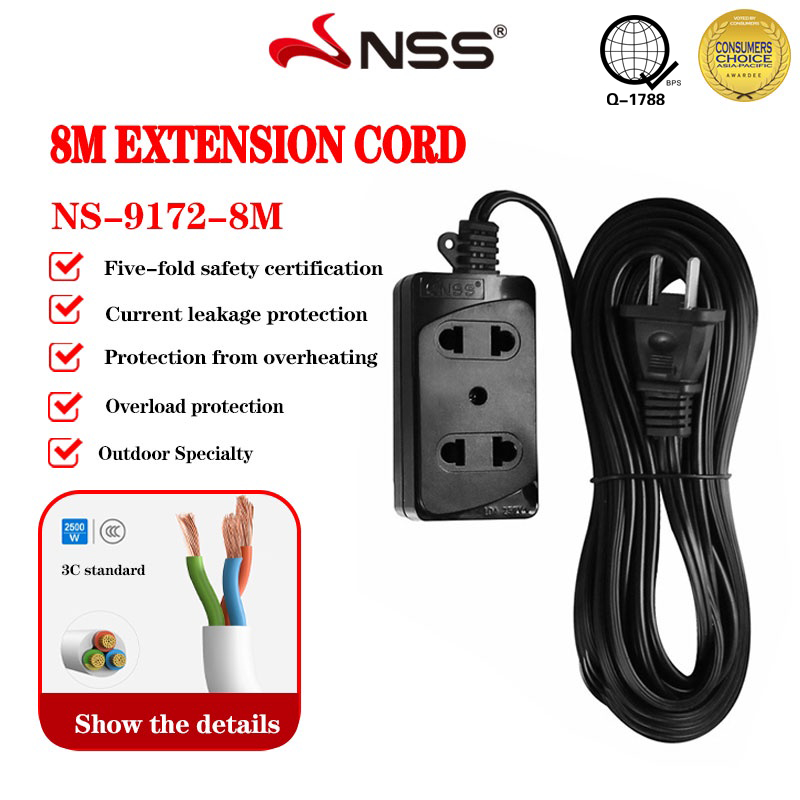 Nss Extension cord 2 outlet 8 meters black freeze protection ...