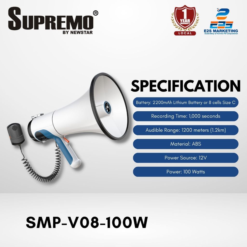 Supremo High Power Handheld Megaphone with Microphone 12V 100Watts SMP ...