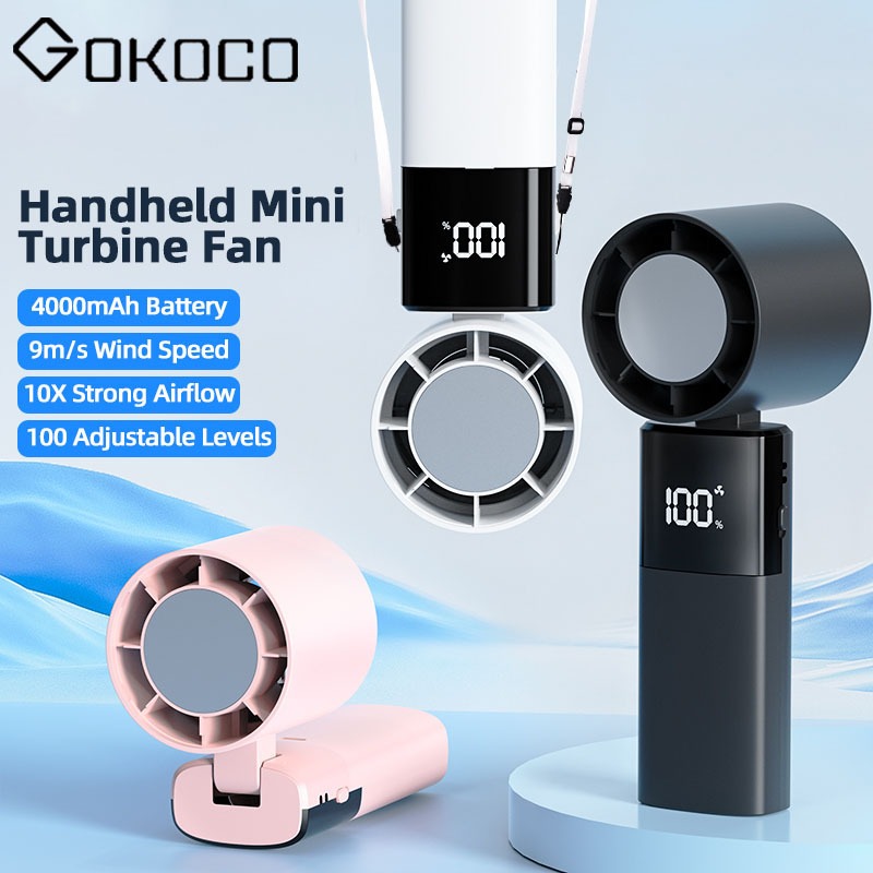 GOKOCO Mini Fan Portable Handheld Rechargeable 4000mAh Battery Foldable ...