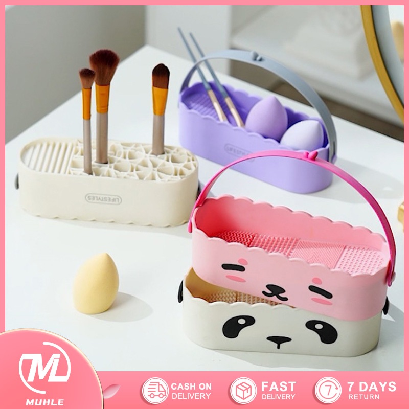 3 in 1 Makeup Brush Cleaner Box Rubber Sponge Cleaning Bowl Beauty Tool ...