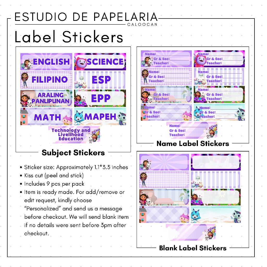 Estudio | Gabby's dollhouse Inspired Name Subject Blank Label Sticker ... Estudio | Gabby's dollhouse Inspired Name Subject Blank Label Sticker ...
