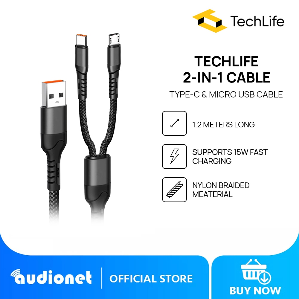Realme TechLife 2-IN-1 Cable | Type-C & Micro USB Cable | Nylon Braided ...